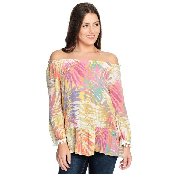 Oso Casuals | Tops | Nwot Oso Casuals Printed Woven Bell Sleeve ...